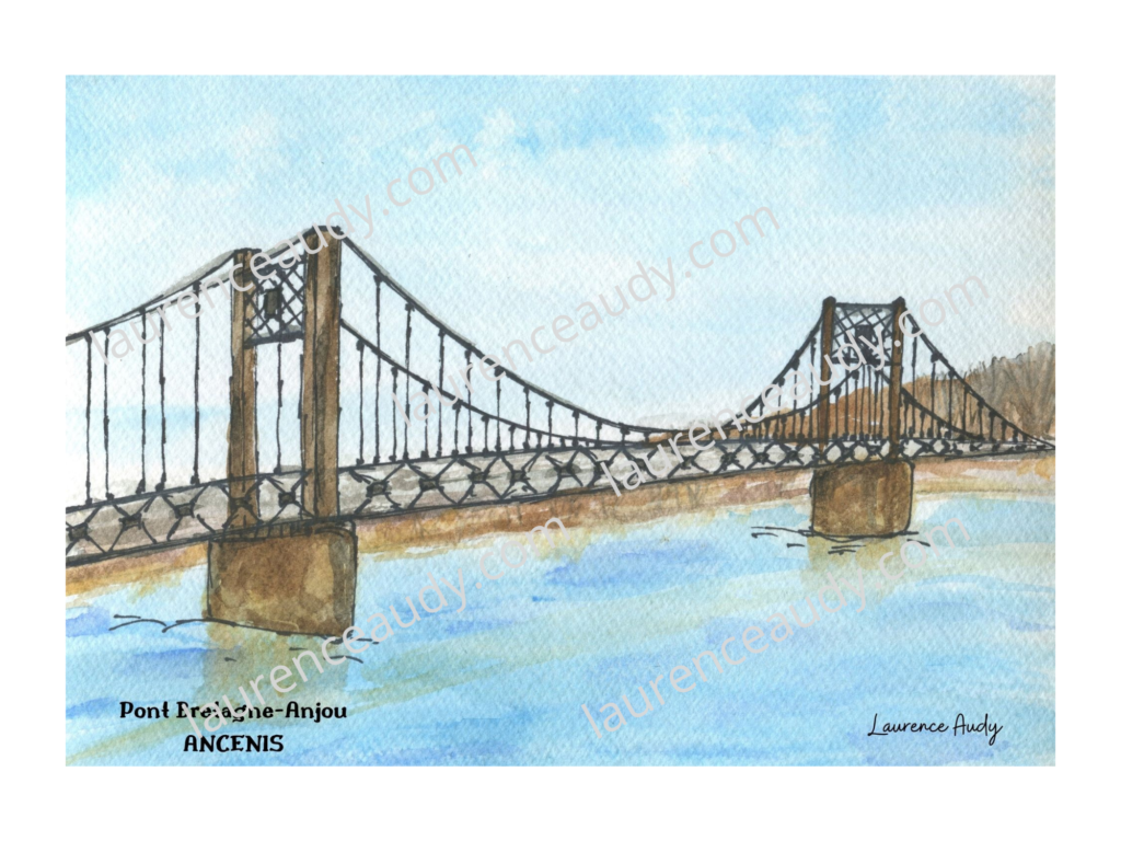 Aquarelle pont Bretagne Anjou à Ancenis - Laurence Audy