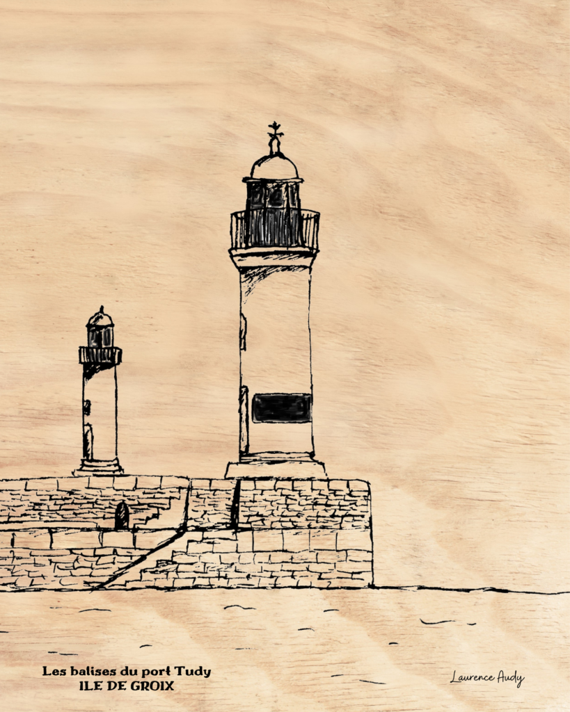 Dessin Port Tudy Ile de Groix Impression Bois - Laurence Audy